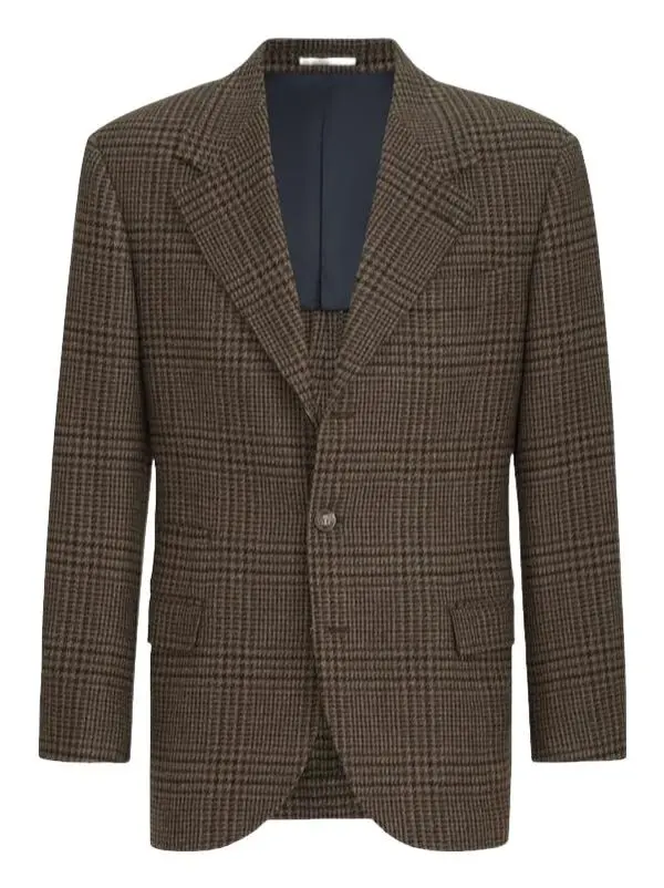 Brunello Cucinelli Cashmere Prince Of Wales Tailor Blazer - Chestnuts
