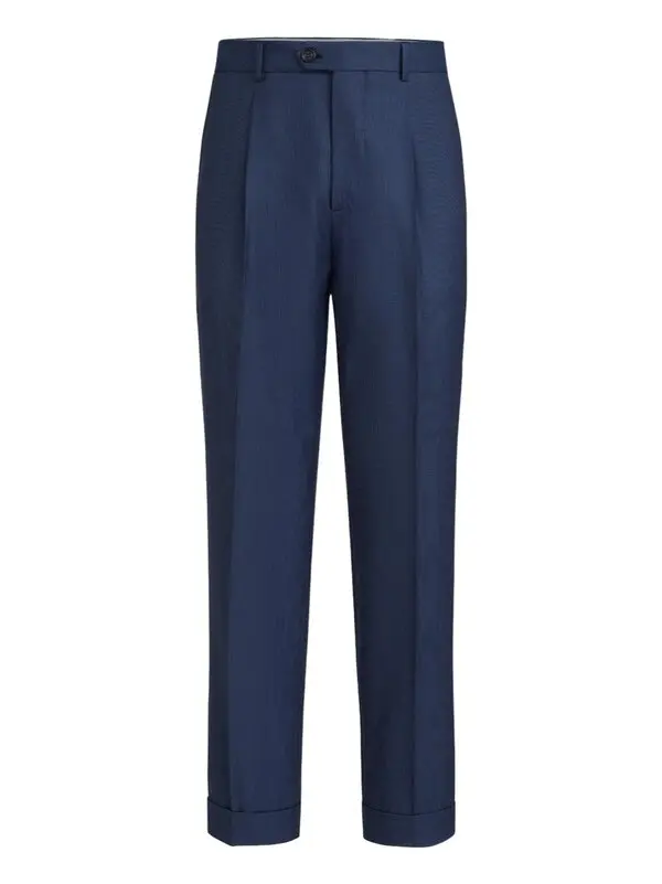 Brunello Cucinelli Super 150s Virgin Wool Houndstooth Pleated Trousers - Blue