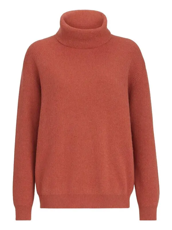 Brunello Cucinelli Cashmere English Rib Turtleneck Sweater With Monili - Refractory Bricks
