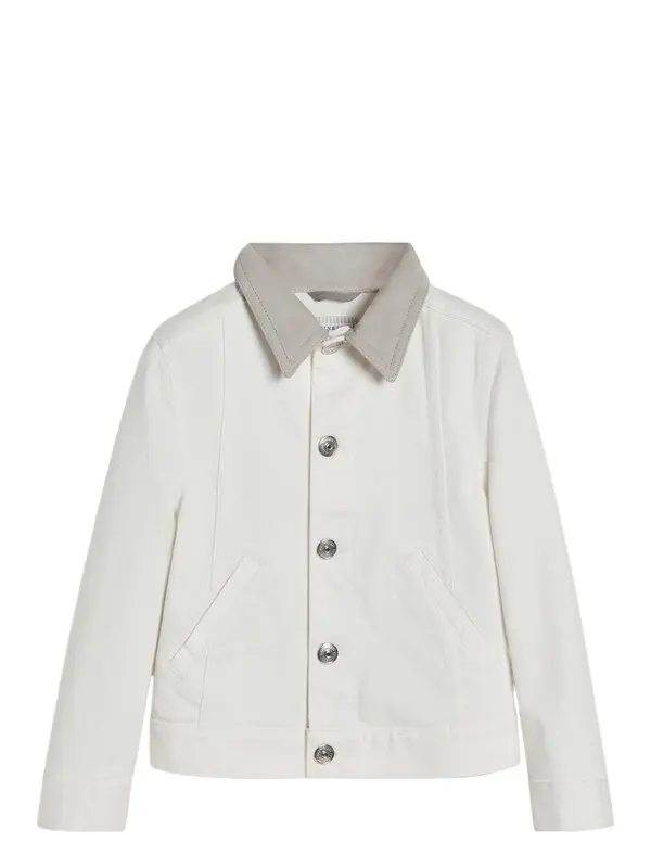 Brunello Cucinelli Garment-dyed Lightweight Denim Jacket With Suede Collar - Snow Gray
