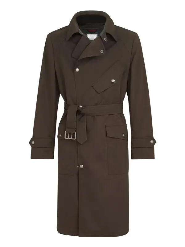 Brunello Cucinelli Water-resistant Microfiber Trench With Nappa Leather Accents - Brown