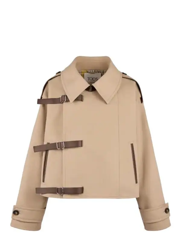 TOD'S Short Trench Coat With Oversized Lapel - Nude