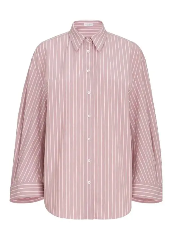 Brunello Cucinelli Striped Cotton-poplin Shirt - Pink