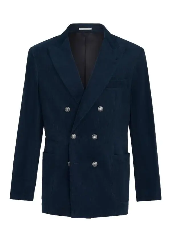 Brunello Cucinelli Sea Island Cotton Narrow-wale Corduroy One-and-a-half Breasted Deconstructed Blazer With Patch Pockets - Blue