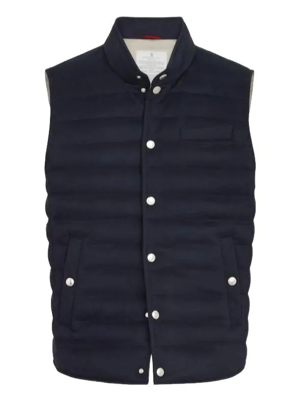 Brunello Cucinelli Lightweight Cashmere Flannel Down Vest - Black