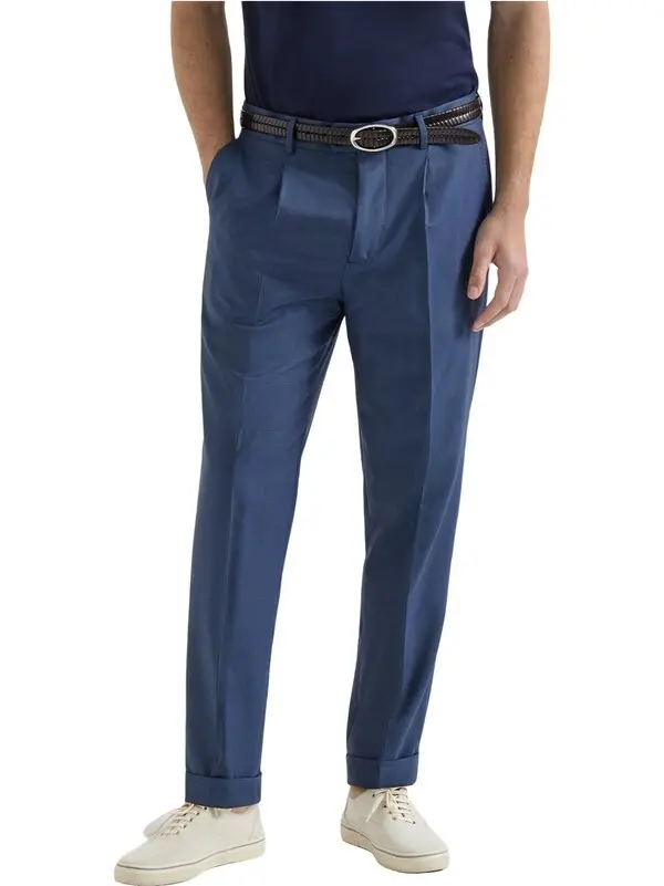Brunello Cucinelli Virgin Wool Prince Of Wales Trousers With Pleat - Blue