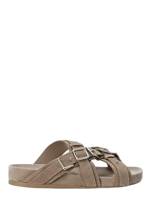 Loewe Fussbett Suede Calfskin Sandals With Clasp Details - Hazelnut