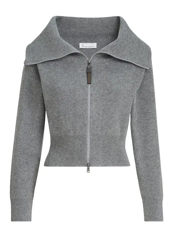 Brunello Cucinelli Cashmere And Alpaca Blend Ribbed Cardigan - Grey