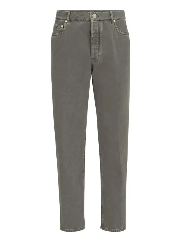 Brunello Cucinelli Garment-dyed Denim Iconic Fit Five-pocket Trousers - Grey