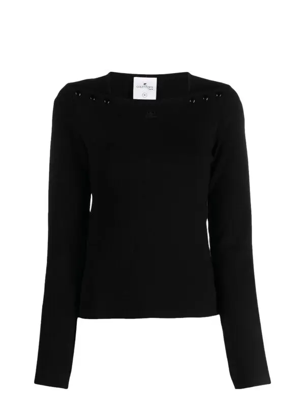 COURREGES Logo Embroidered Square Neck Sweatshirt - Black