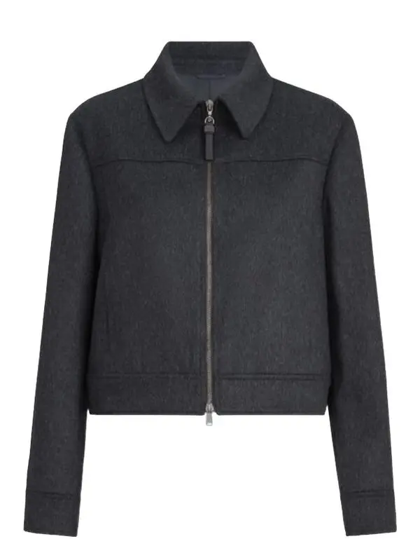 Brunello Cucinelli Wool Flannel Zip-up Jacket With Monili Detail - Black