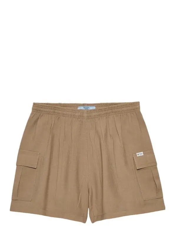 Prada Light Mohair Shorts With Logo Label - Hazelnut