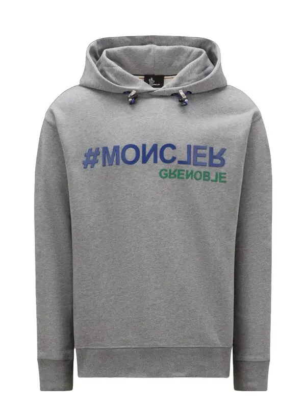 Moncler Grenoble Logo Printed Drawstring Hoodie - Grey