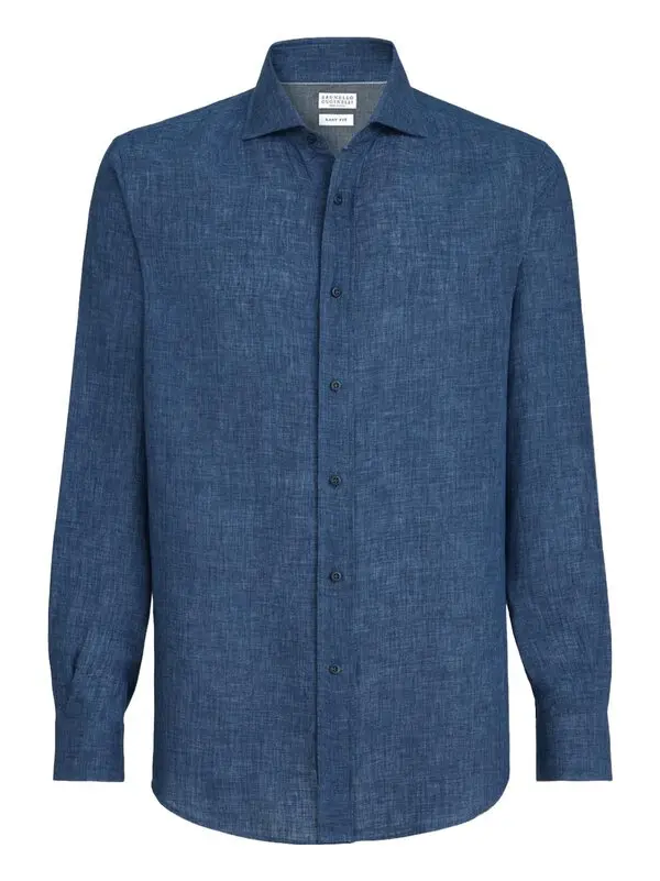 Brunello Cucinelli Délavé Linen Easy Fit Shirt With Spread Collar - Blue