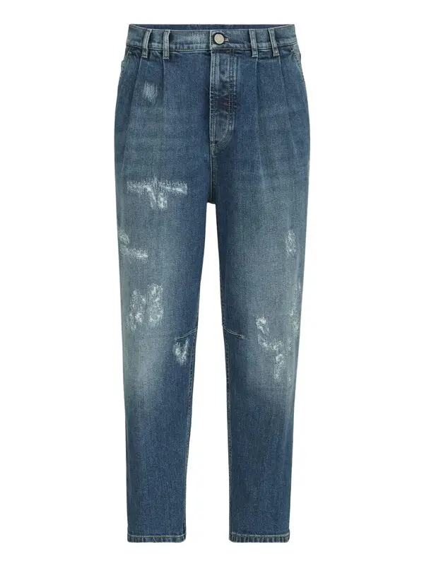 Brunello Cucinelli Comfort Cotton Denim Iconic-fit Five-pocket Trousers With Double Pleats And Rips - Medium Denim