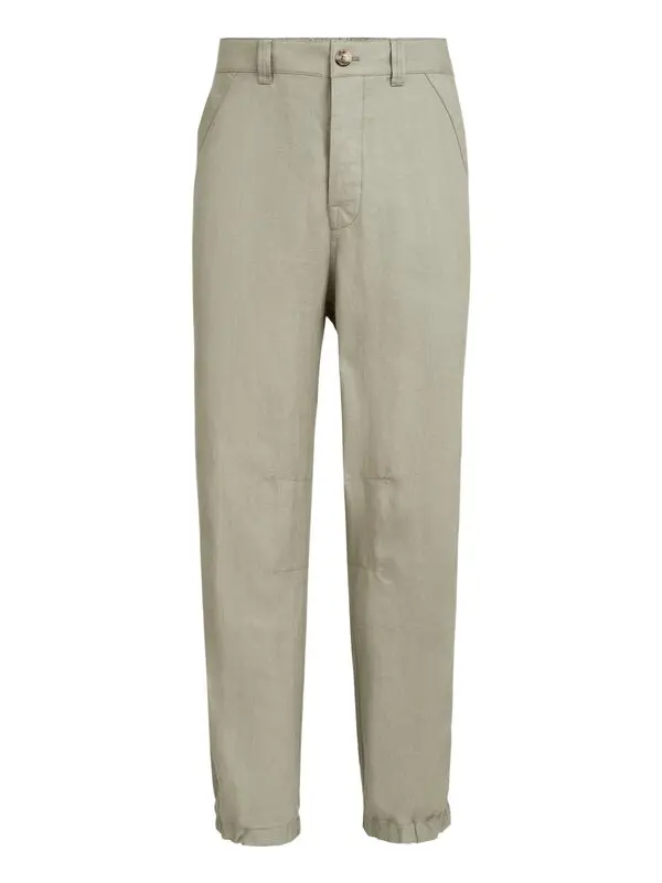 Brunello Cucinelli Linen Micro Chevron Trousers With Drawstrings - Sage