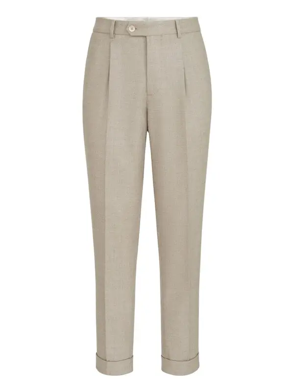 Brunello Cucinelli Virgin-wool Mouliné-twill Trousers With Pleat - Grey