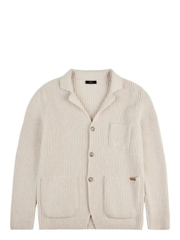 FAY Ribbed Knit Jacket With Shawl Collar - Light Brown