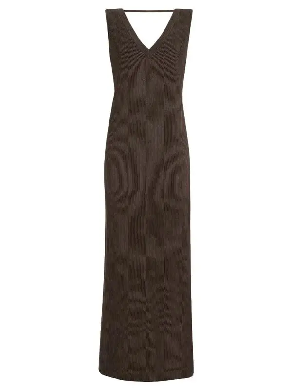 Brunello Cucinelli Rib Knit Maxi Dress With Monili Detail - Black