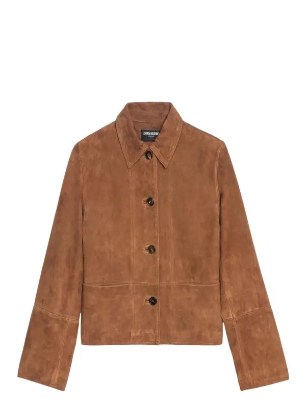 Zadig&Voltaire Lapel Long Sleeve Leather Jacket - Brown
