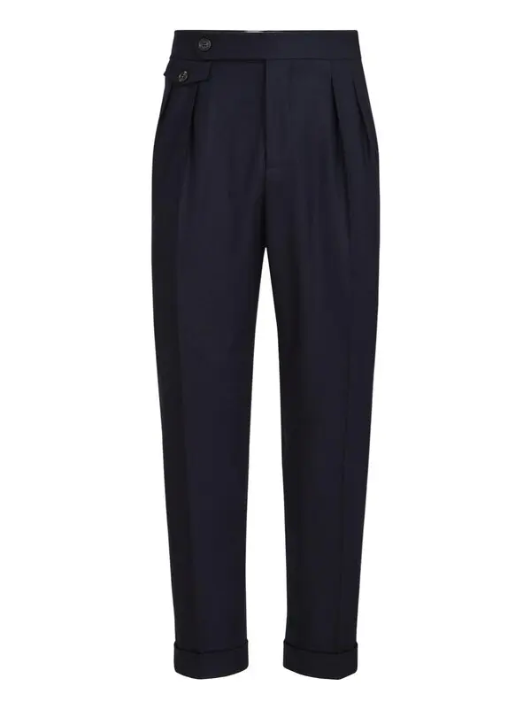 Brunello Cucinelli Virgin Wool Flannel Trousers With Double Pleats And Waist Tabs - Blue