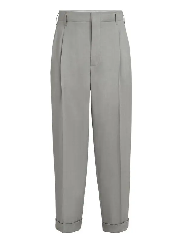 Brunello Cucinelli Linen, Virgin Wool, And Mohair Gabardine Trousers With Double Pleats - Gray