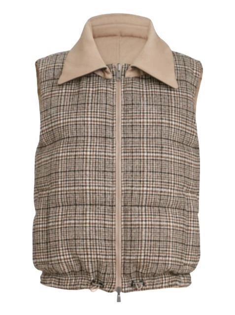 Brunello Cucinelli Reversible Down Vest With Detachable Leather Collar And Monili - Nude
