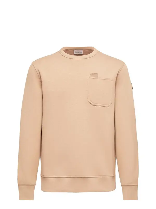 Moncler Cotton Blend Sweatshirt With Leather Logo Tag - Beige