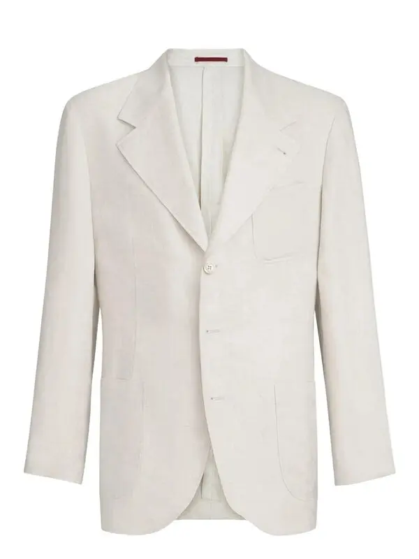 Brunello Cucinelli Linen Micro Chevron Unlined Blazer - White