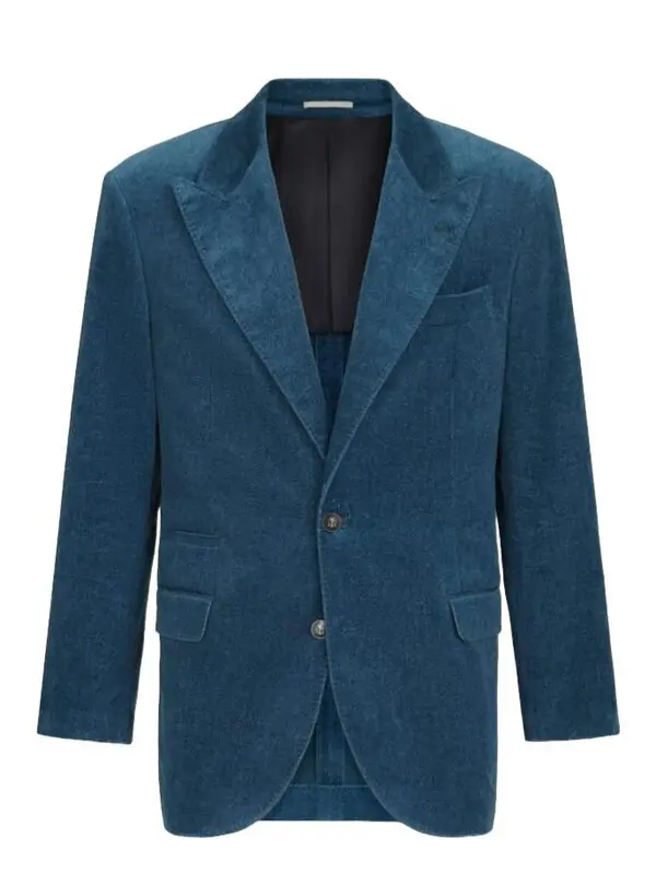 Brunello Cucinelli Effect Cotton Velvet Tailor Blazer With Peak Lapels - Denim