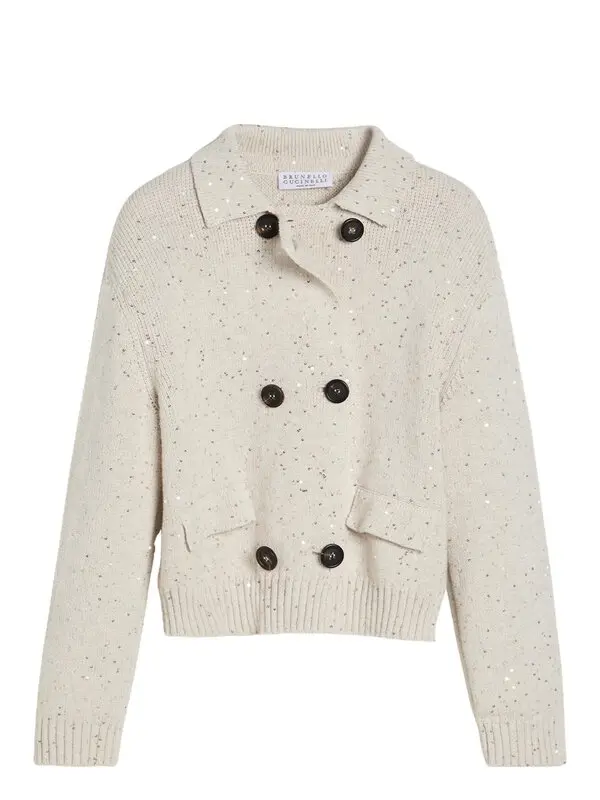 Brunello Cucinelli Double-breasted Cardigan With Sequins - Oat