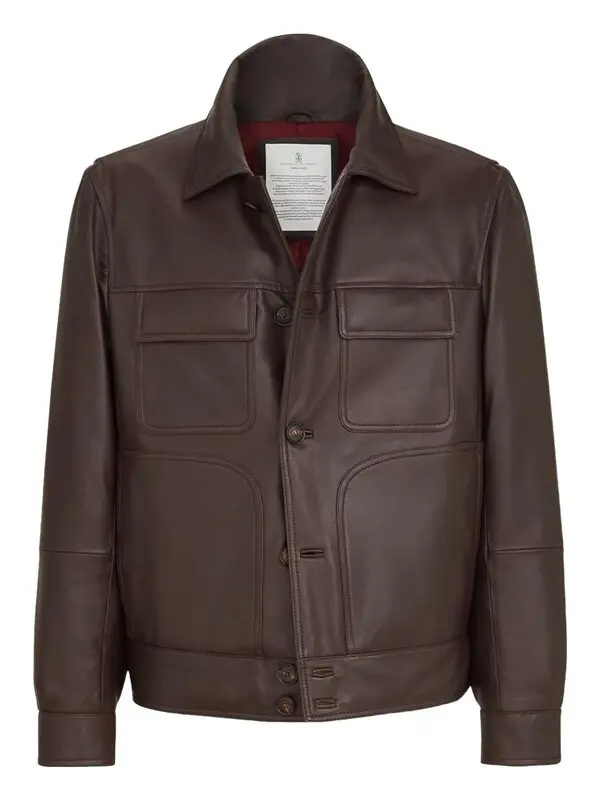 Brunello Cucinelli Nappa Leather Thermore® Padded Jacket - Coffee