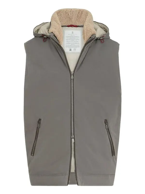 Brunello Cucinelli Waxed Techno-cotton Down Vest With Detachable Hood - Grey