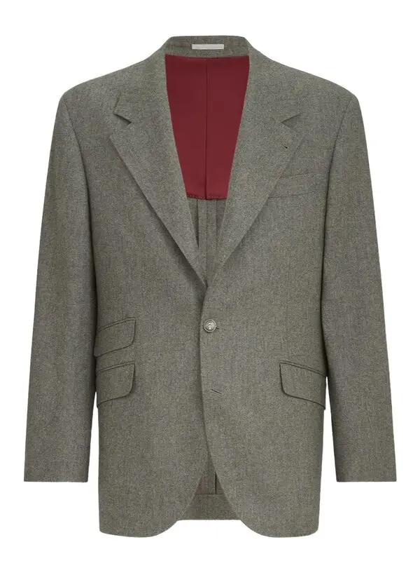 Brunello Cucinelli Virgin Wool Flannel Cavallo Tailor Blazer With Metal Buttons - Military