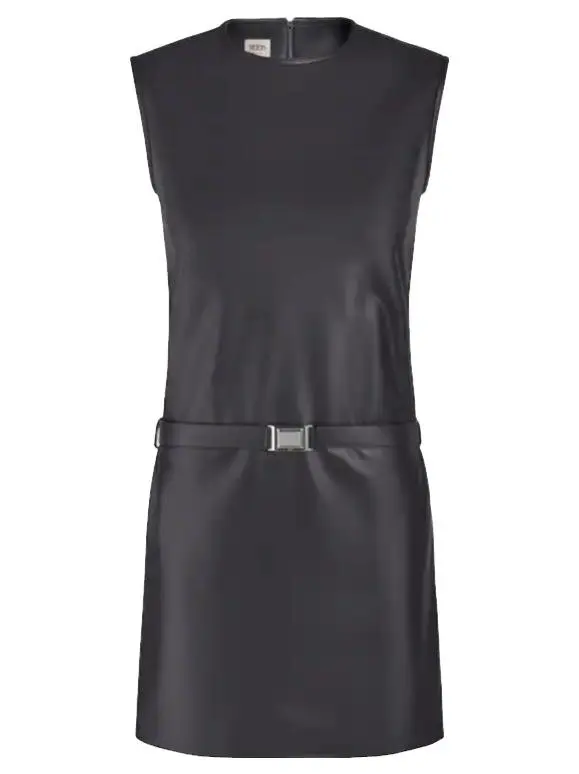 TOD'S Sleeveless Leather Mini Dress With Buckle Belt - Black