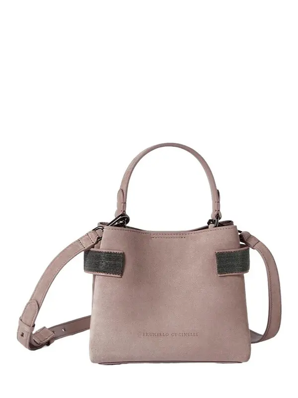 Brunello Cucinelli Suede Small Top-handle Bag With Precious Bands - Pink