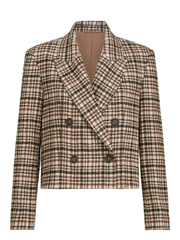Brunello Cucinelli Checked Wool And Alpaca Comfort Blazer With Monili - Multicolor
