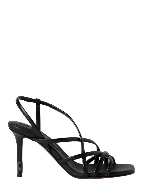 Brunello Cucinelli Calfskin Sandals With Monili Embellished Heel - Black