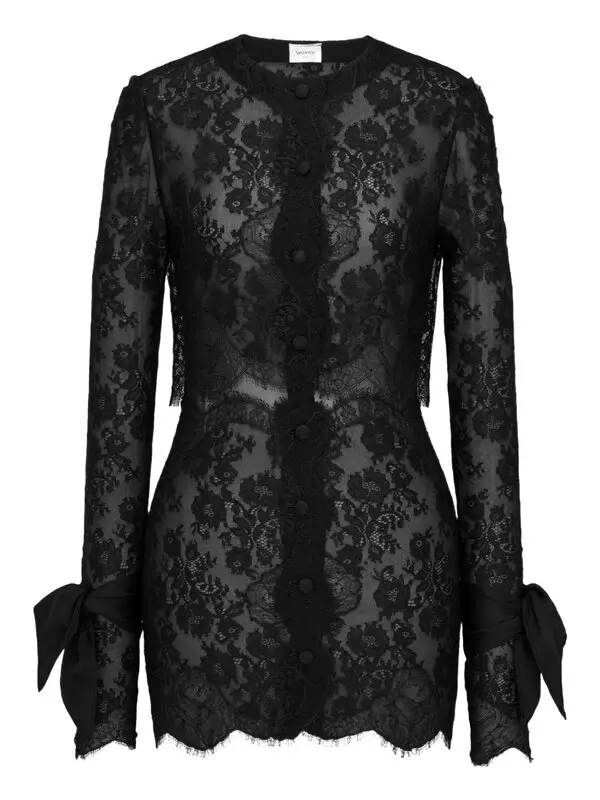 Saint Laurent Long Sleeve Lace Dress - Black