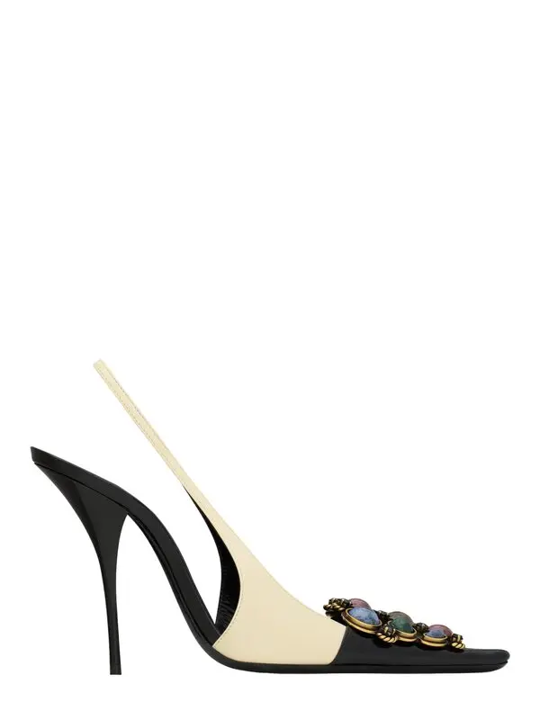 Saint Laurent Iceland Slingback Pumps In Smooth Leather And Crystals - Black