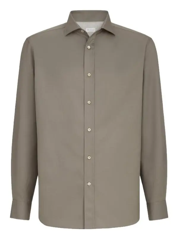 Brunello Cucinelli Garment-dyed Twill Shirt With Spread Collar - Brown