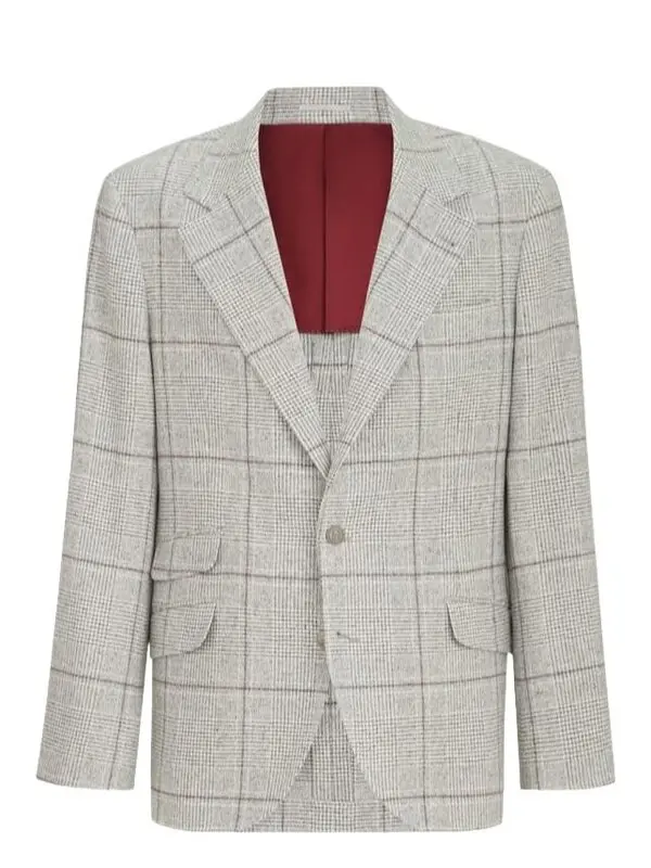 Brunello Cucinelli Silk, Wool And Cashmere Prince-of-wales Flannel Deconstructed Cavallo Blazer With Metal Buttons - Grey