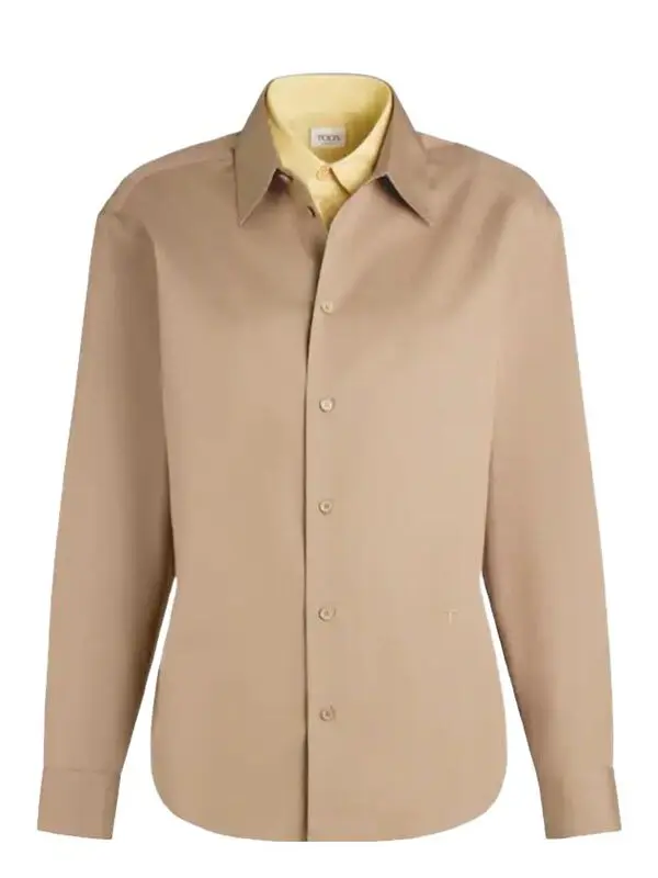 TOD'S Long-sleeve Buttoned Shirt With Back Belt And Monogram Detail - Light Brown