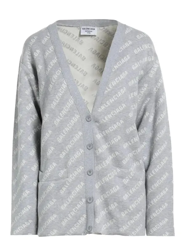 Balenciaga All-over Logo V-neck Cardigan - Gray