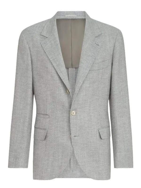 Brunello Cucinelli Wool, Alpaca And Silk Chevron Deconstructed Blazer - Sky-blue