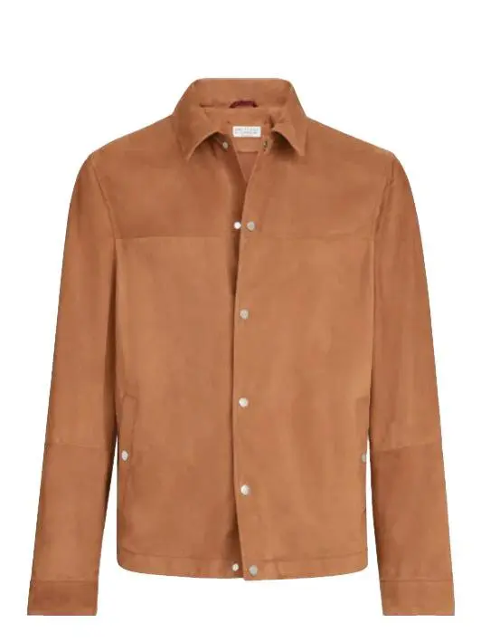 Brunello Cucinelli Suede Collared Jacket - Cognac
