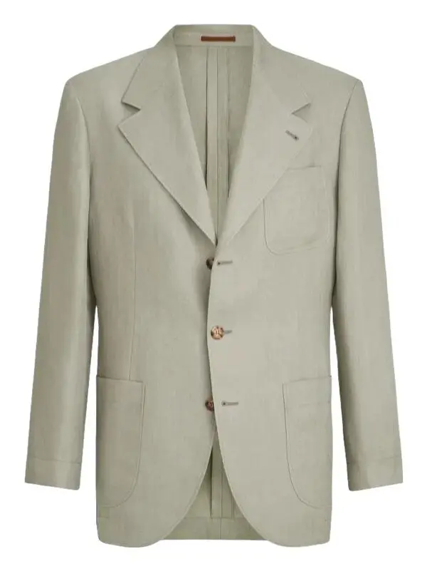 Brunello Cucinelli Linen Micro Chevron Unlined Blazer - Sage