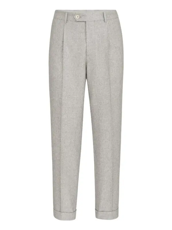 Brunello Cucinelli Silk And Cashmere Cavalry Tweed Pleated Trousers - Light Gray