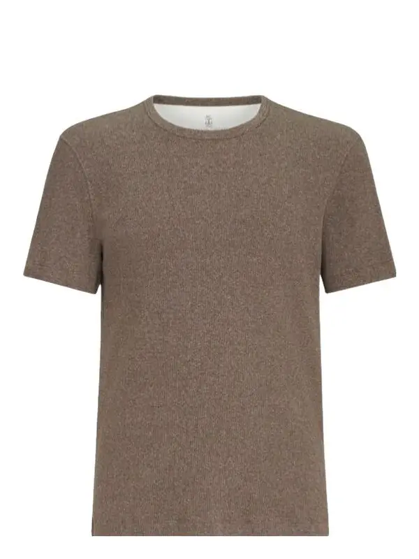 Brunello Cucinelli Denim-effect Ribbed-cotton-jersey Crew-neck T-shirt - Brown