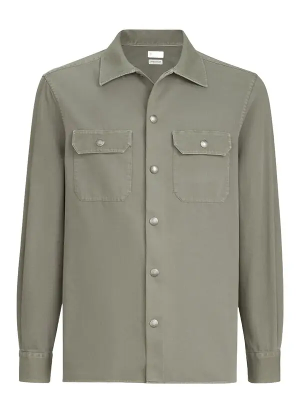 Brunello Cucinelli Garment-dyed Overshirt In Cotton Gabardine With Spread Collar And Chest Pockets - Gray